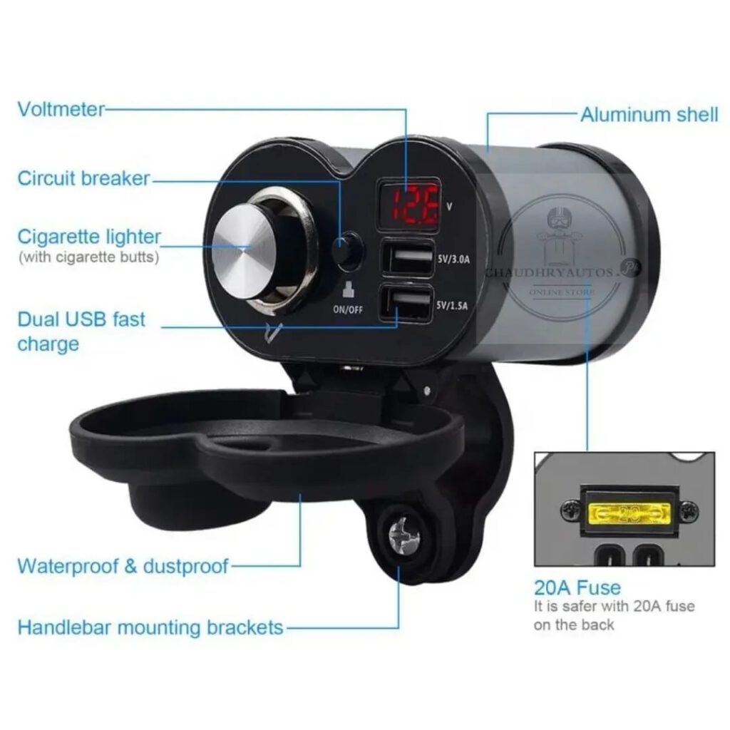 Aluminium Body 3Amp Charger+Voltage Meter+Cigarette Lighter Port ...