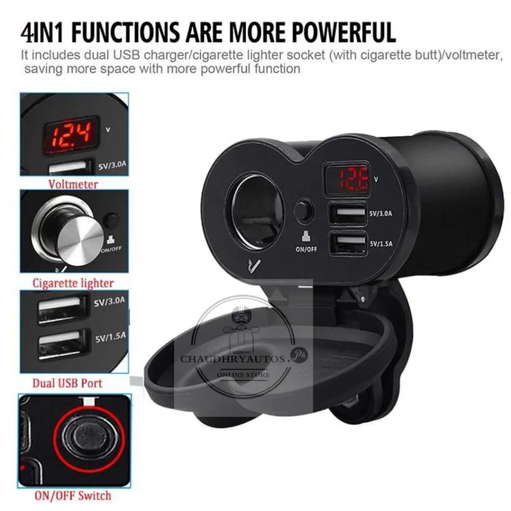 Aluminium Body 3Amp Charger+Voltage Meter+Cigarette Lighter Port ...